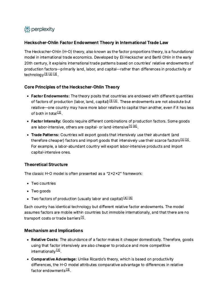 Heckscher-Ohlin Factor Endowment Theory in Interna | PDF ...