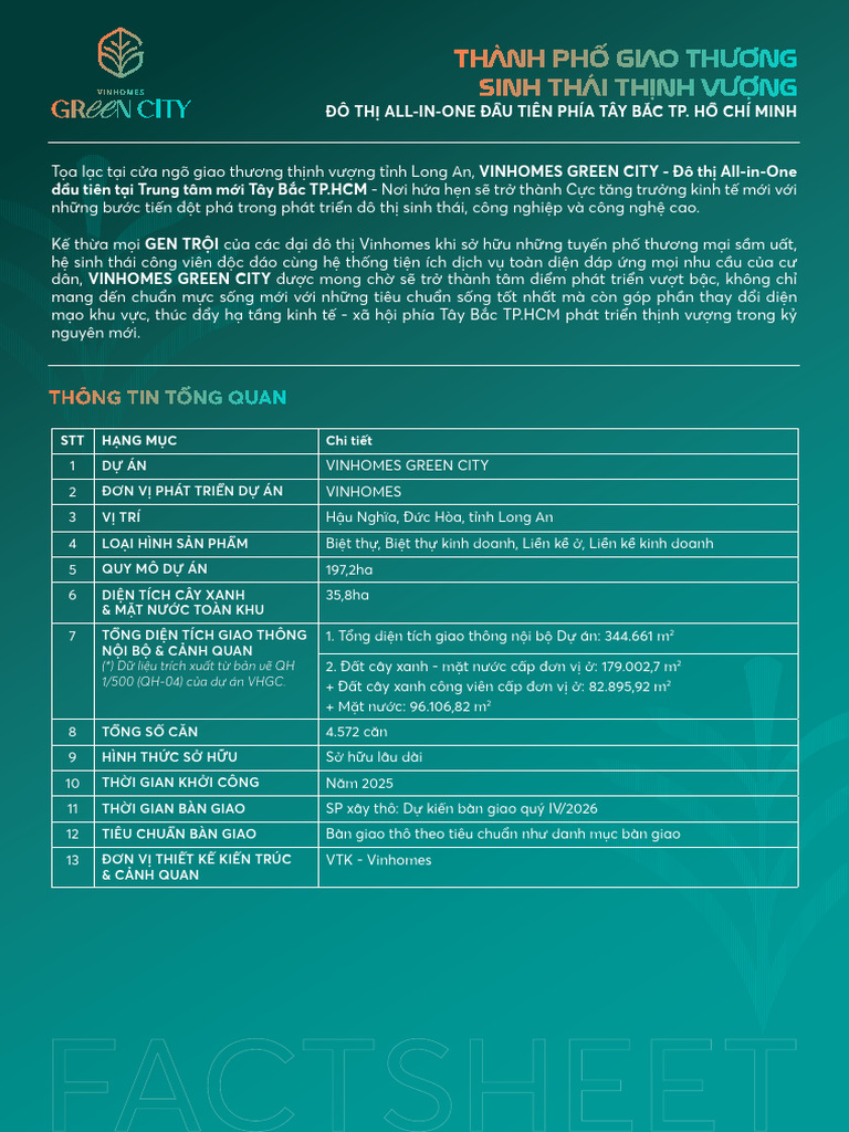 Vinhomes Green City_Factsheet Tổng Dự Án_21052025 | PDF
