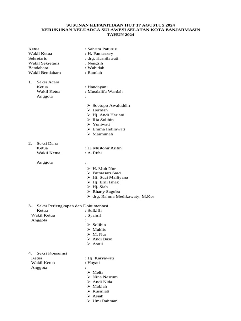 Fix Susunan Kepanitiaan Hut Ri Thn 2024 | PDF