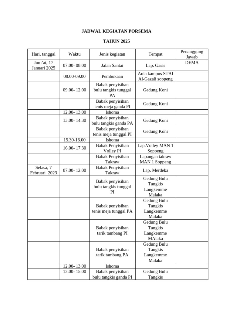 Jadwal Dan Tata Tertib Kegiatan Porsema | PDF