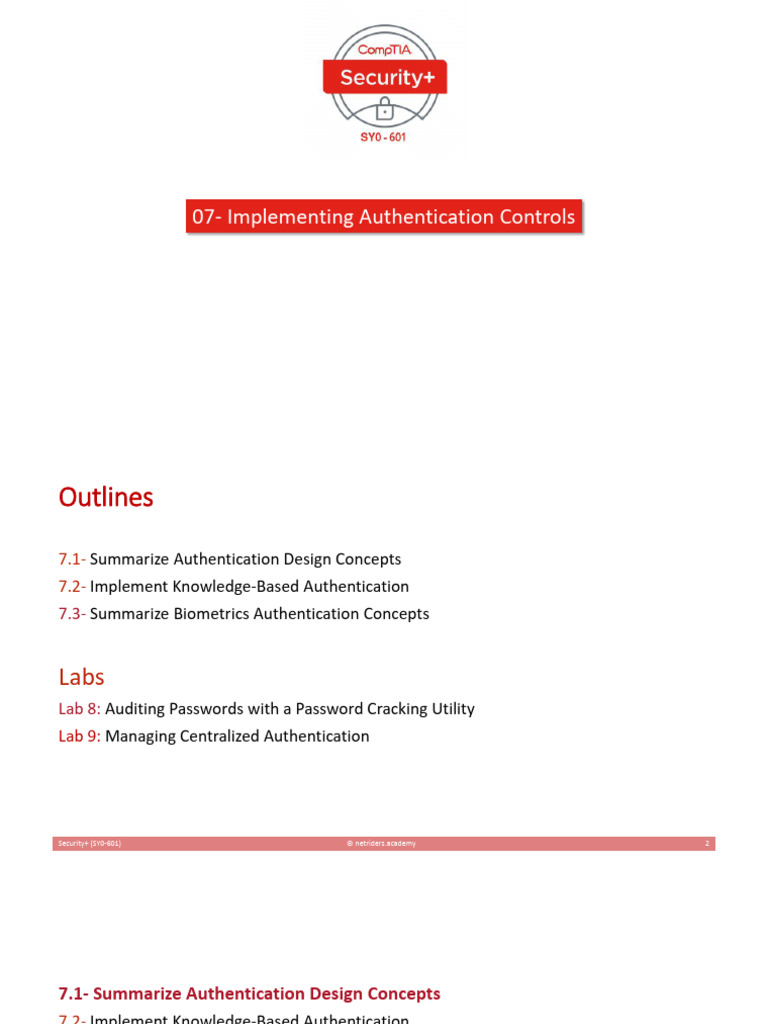 07 - Implementing Authentication Controls | PDF | Password | Authentication