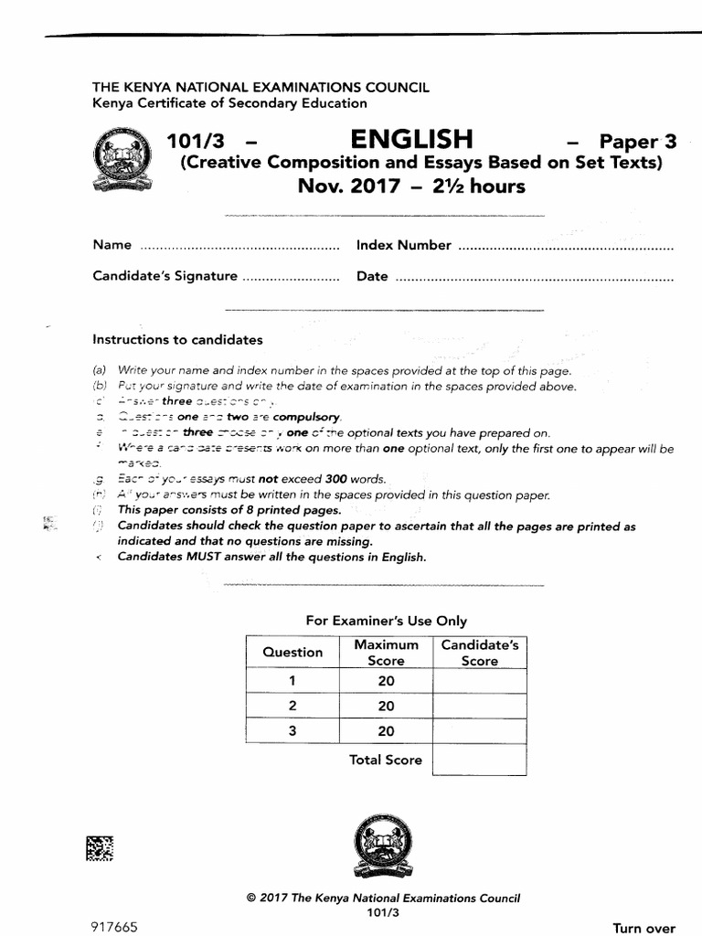 Kcse 2017 English Pp3 | PDF