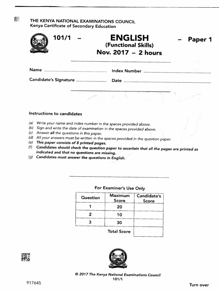 Kcse 2017 English Pp1 | PDF