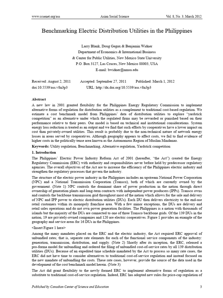 Benchmarking Philippine Electric Utilities | PDF | Public Utility | Expense