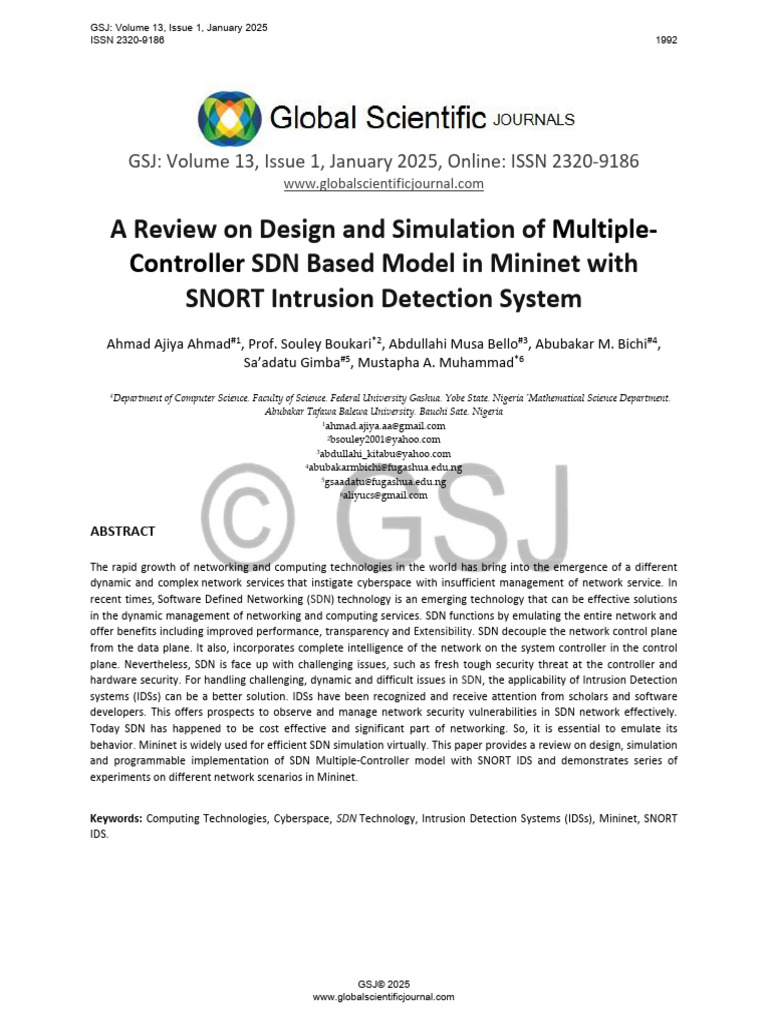 A Review On Design and Simulation of Multiple Controller SDN Based Model in Mininet With SNORT ...