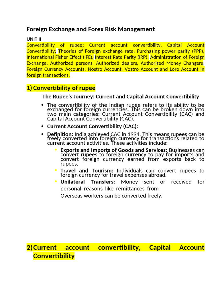 Foreign Exchange and Forex Risk Management UNIT 2 | PDF | Purchasing ...