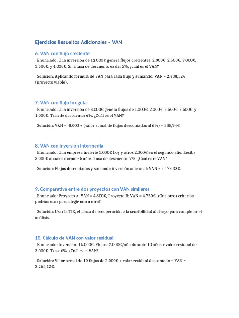 Ejercicios Adicionales VAN | PDF