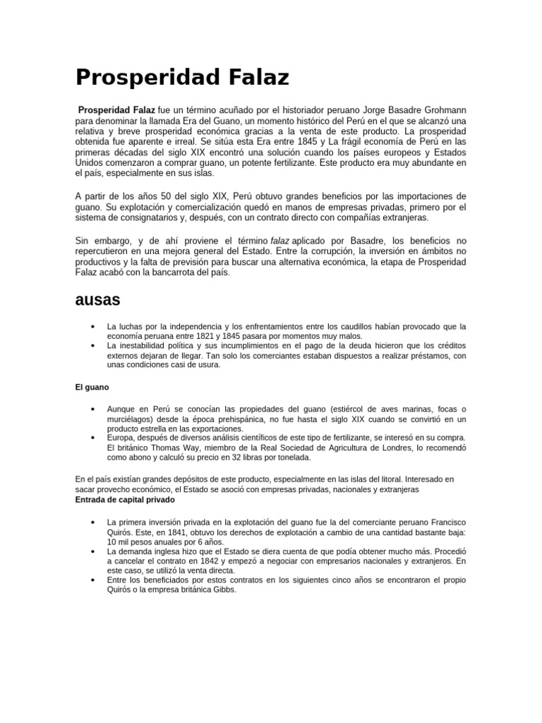 Prosperidad Falaz: Auge y Caída del Guano | PDF | Perú | Agricultura