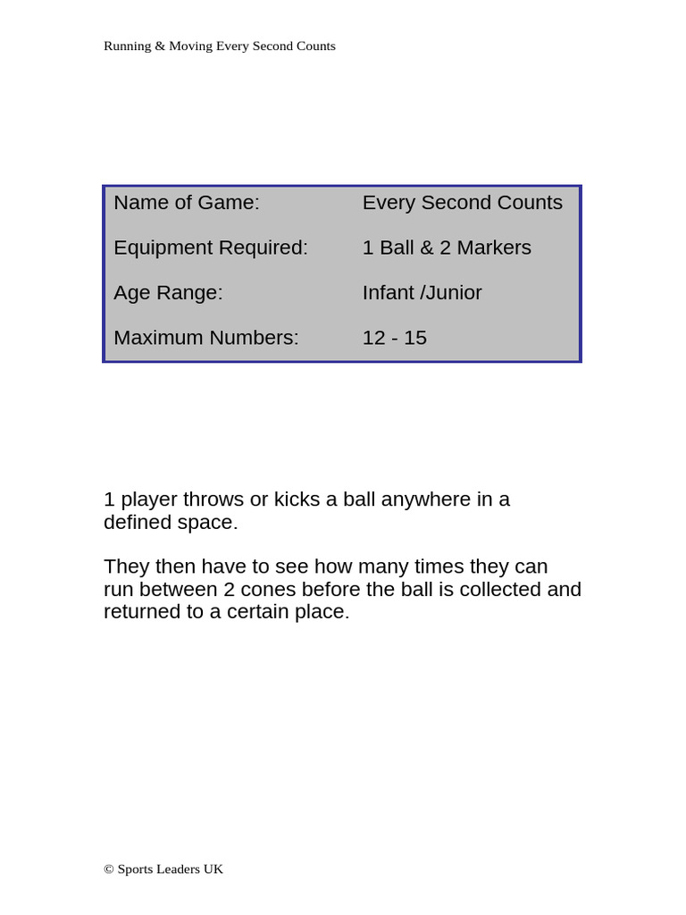 Every Second Counts: Running Game Guide | PDF