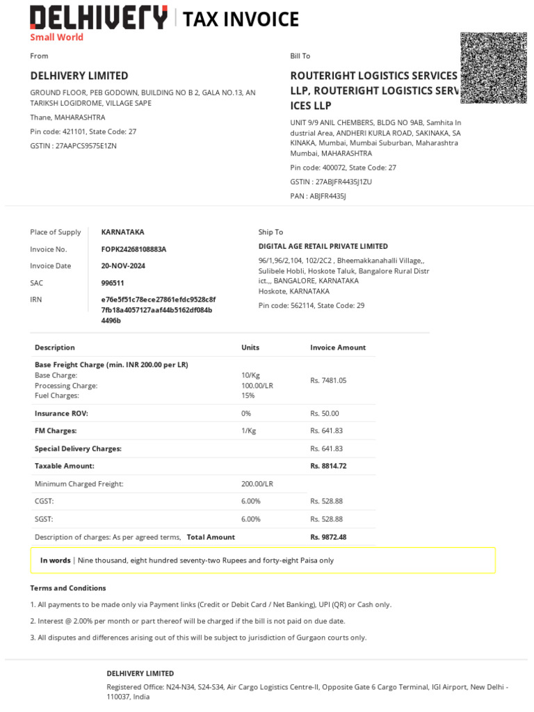 31577410001945-Freight Invoice | PDF | Invoice | Taxes