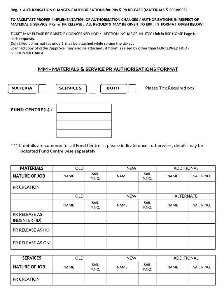 Authorisation Changes Format | PDF