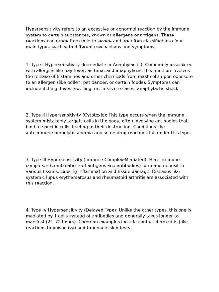 Types of Hypersensitivity Reactions Explained | PDF