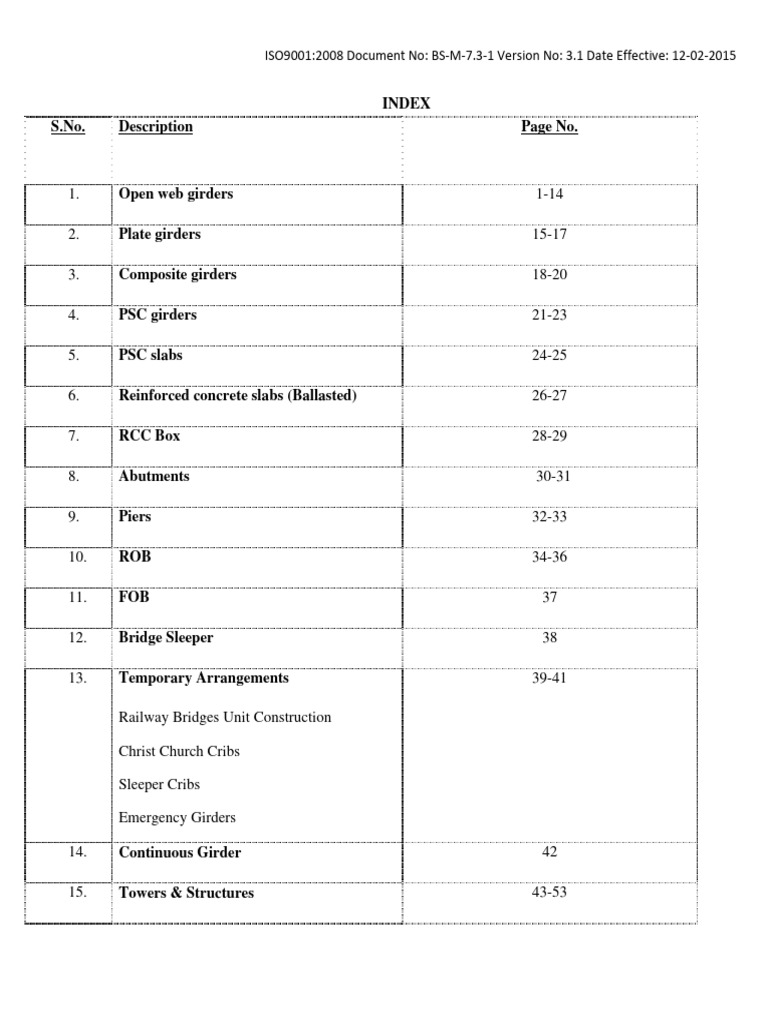 B & S Master List Drawings Jan 2015 | PDF | Truss | Rail Transport