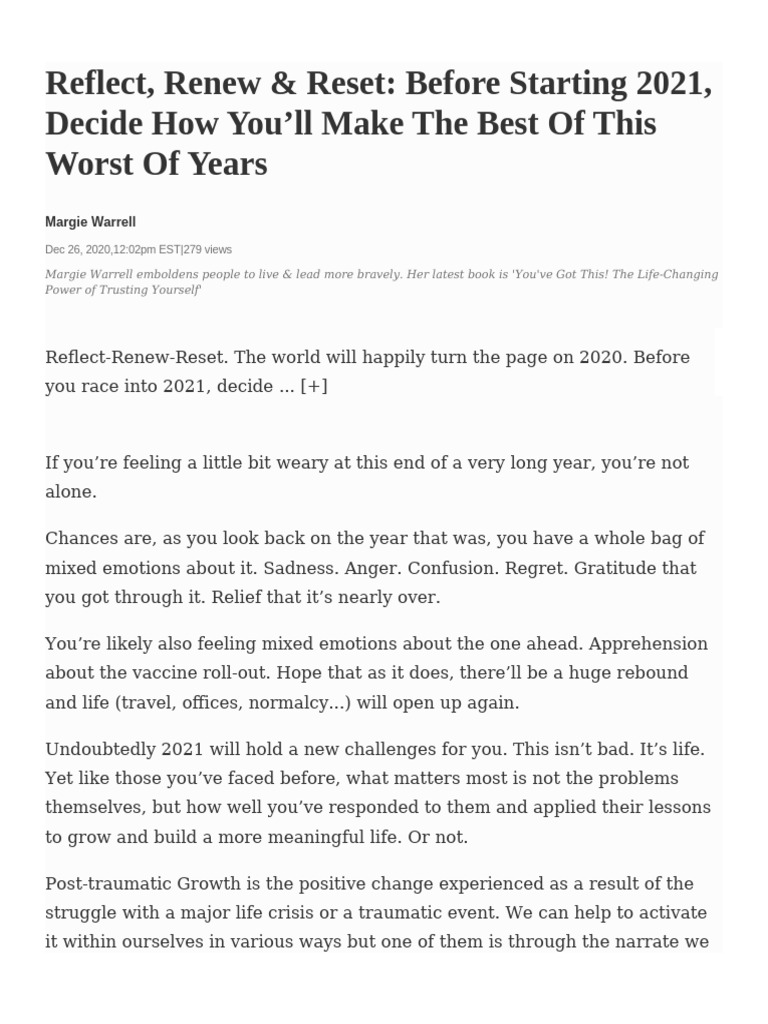 FORBES - Reflect, Renew & Reset - Before Starting 2021, Decide How You ...