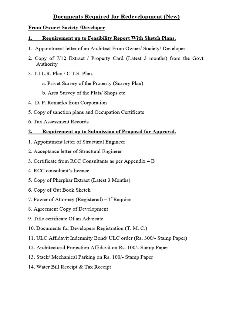 Documents Required For Redevelopment | PDF
