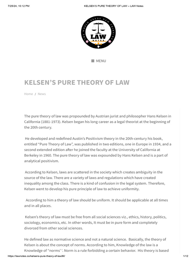 Kelsen's Pure Theory of Law Explained | PDF | Jurisprudence | Epistemology
