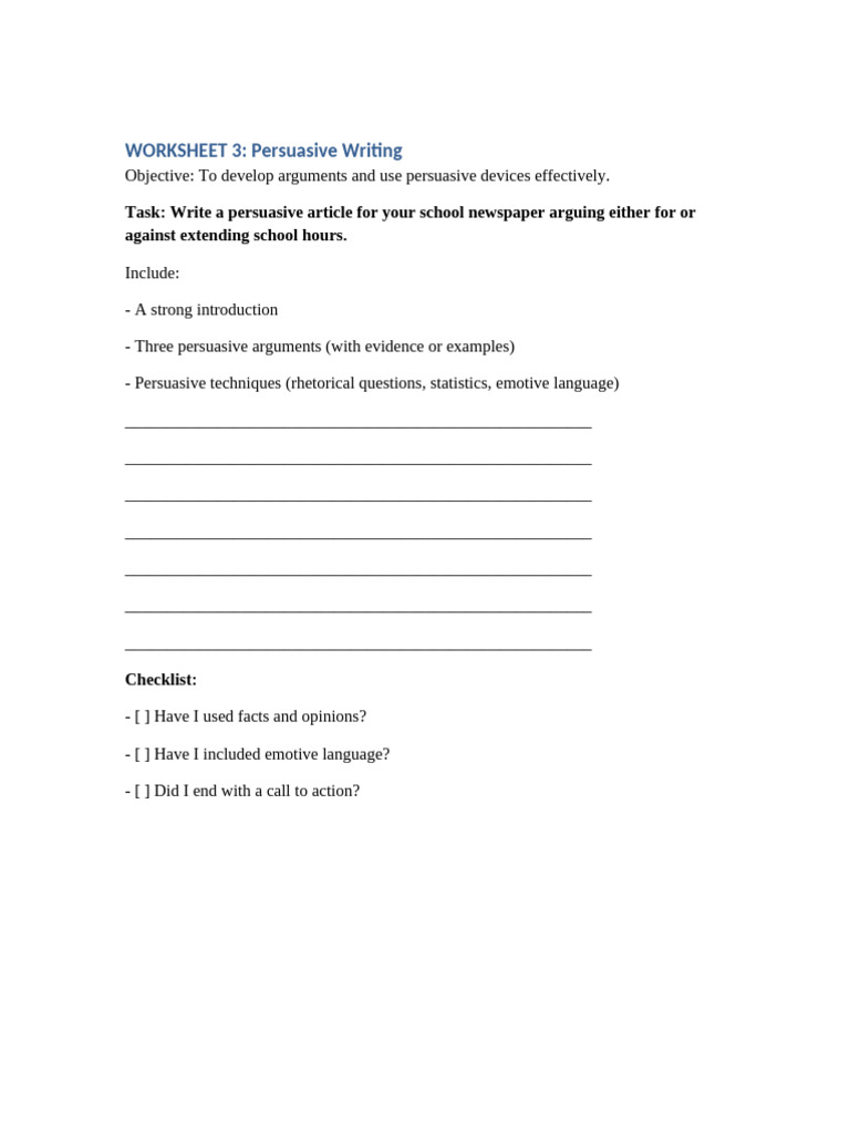 Worksheet 3 Persuasive Writing | PDF