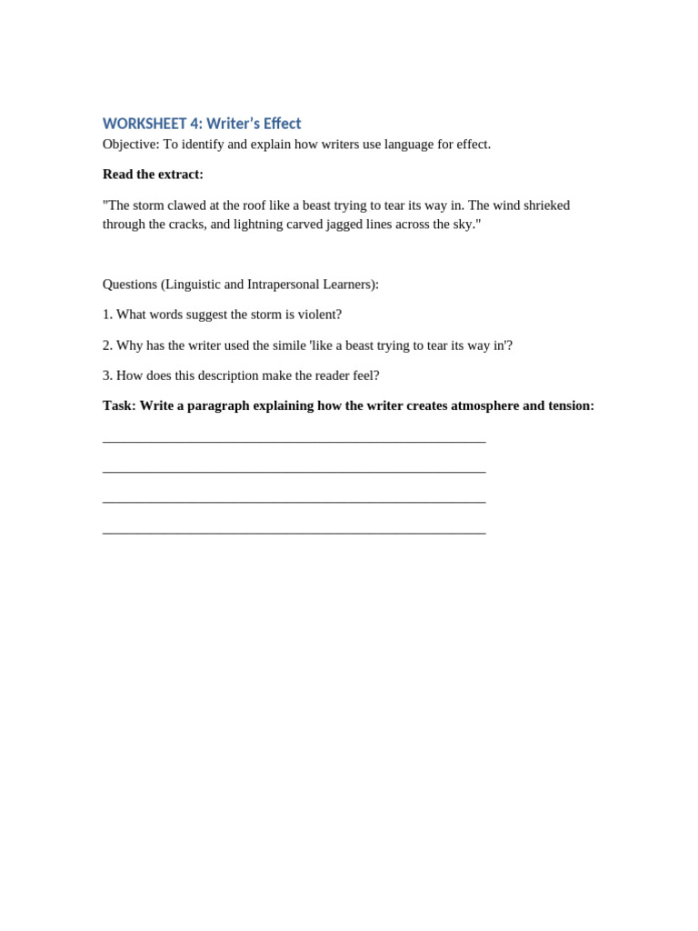 Worksheet 4 Writers Effect | PDF