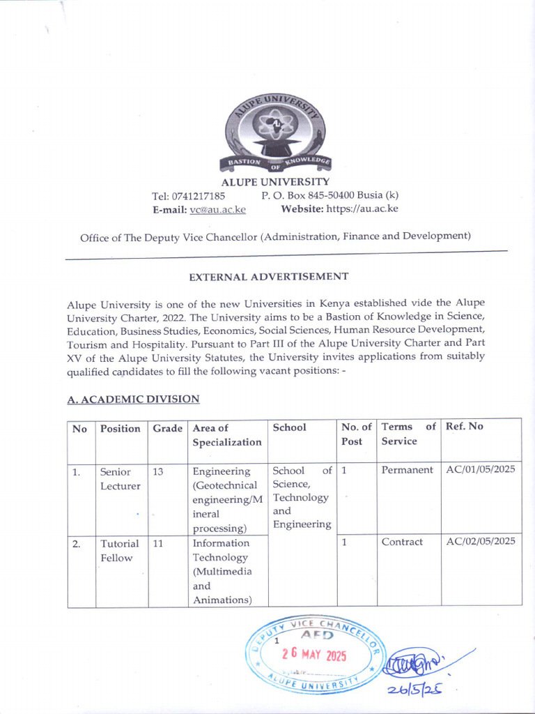 Alupe University External Advertisement May 2025 | PDF