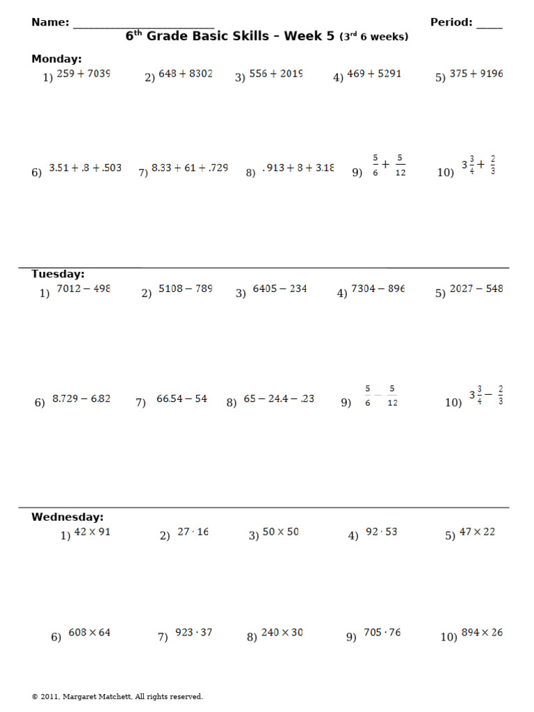 BS 5 Third 6 Weeks - 6th Grade | PDF | Arithmetic
