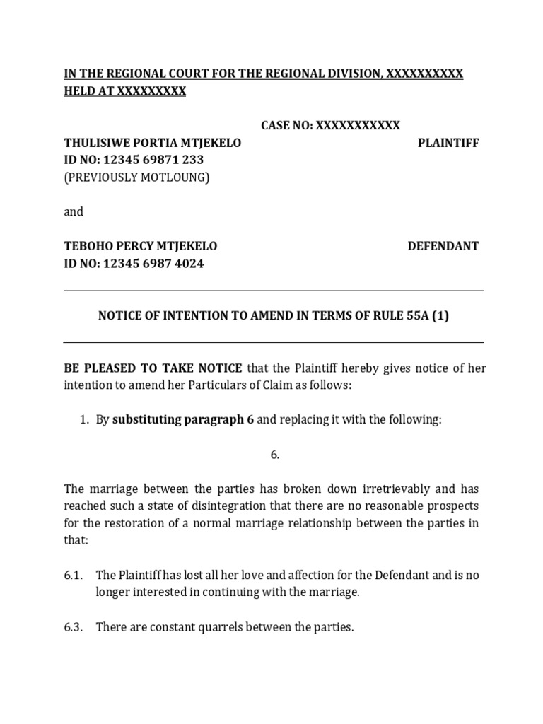 Notice of Intention to Amend Claim | PDF | Pension | Private Law