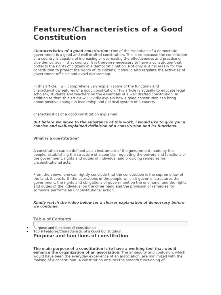 Key Features of a Good Constitution | PDF | Constitution | Citizenship
