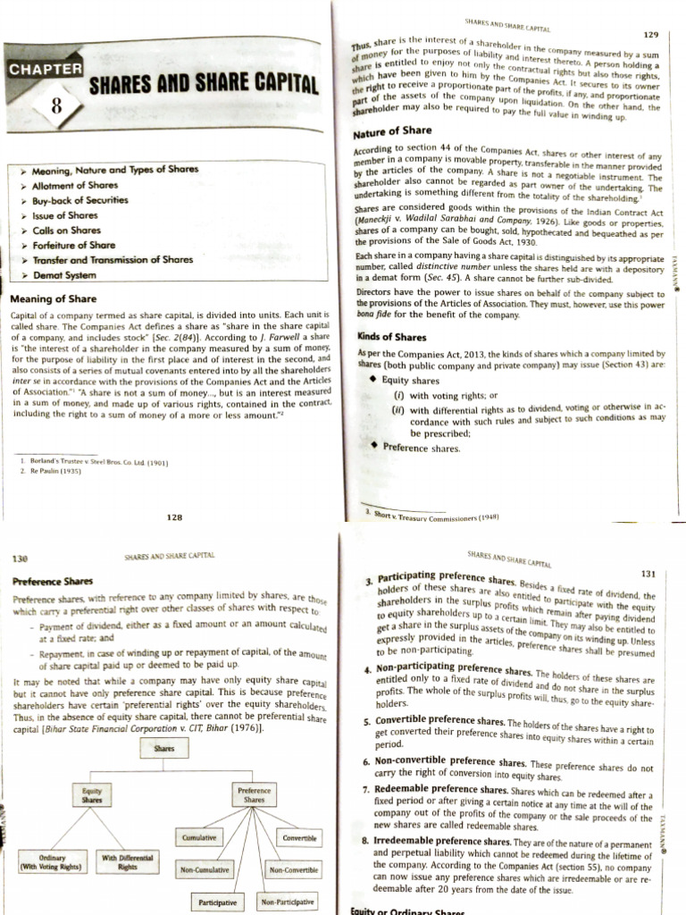 Ch-8 Shares & Share Capital | PDF | Preferred Stock | Equity (Finance)