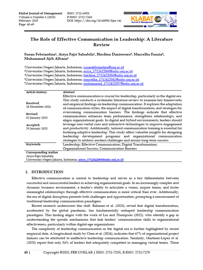 OK The Role of Effective Communication in Leadership | PDF | Leadership ...