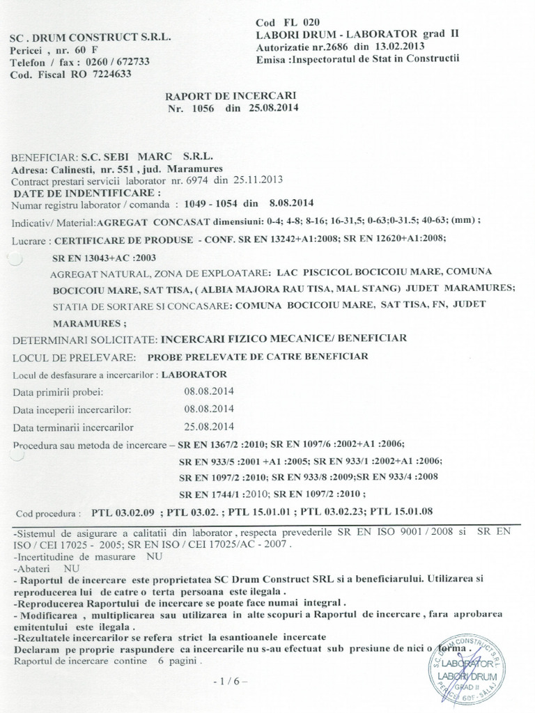 Raport Incercari Initial Agreg Concasate | PDF