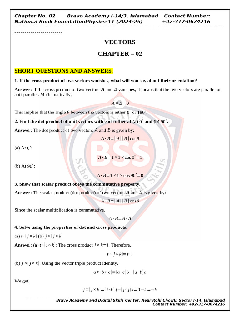 CHAPTER_2 Short Questions | PDF | Euclidean Vector | Cartesian ...