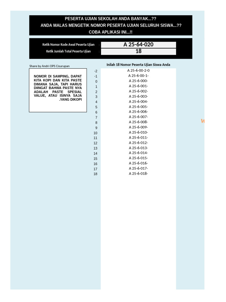 Daftar Nomor Peserta Ujian SD | PDF