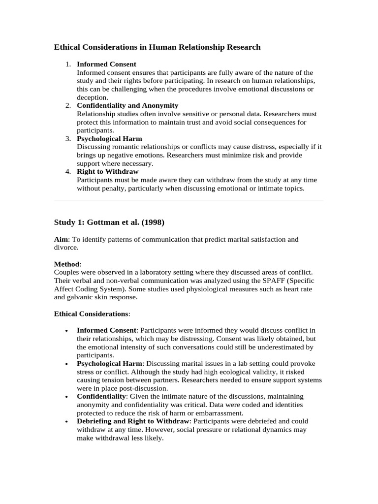 Ethical Considerations in Human Relationship Research | PDF | Consent | Informed Consent