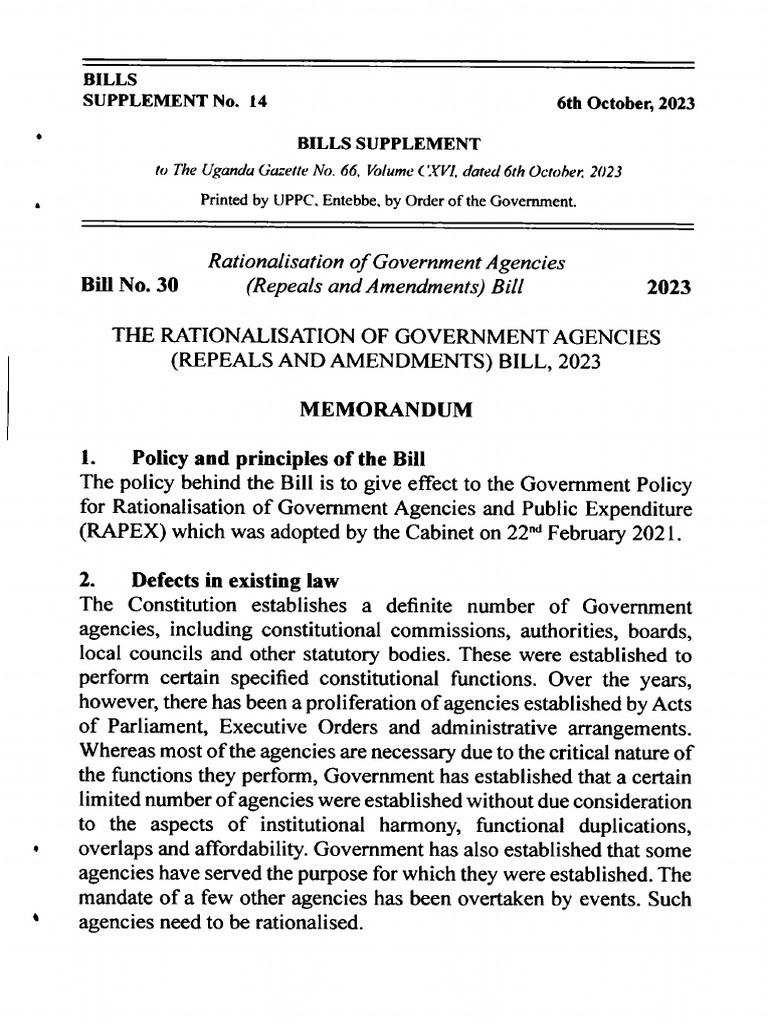 Rationalisation of Government Agencies Bill | PDF | Repeal | Bill (Law)