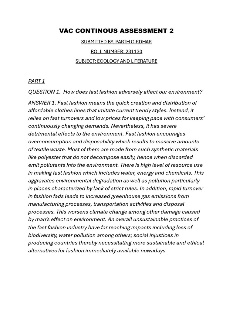 Vac Continous Assessment 2 | PDF | Sustainability | Water