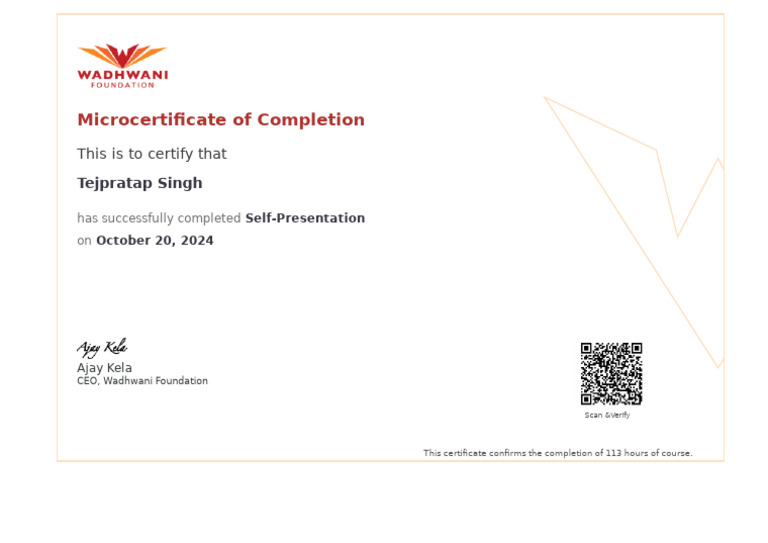 Wadhwani Foundation Certificate - 671527e121675ff580520634 | PDF