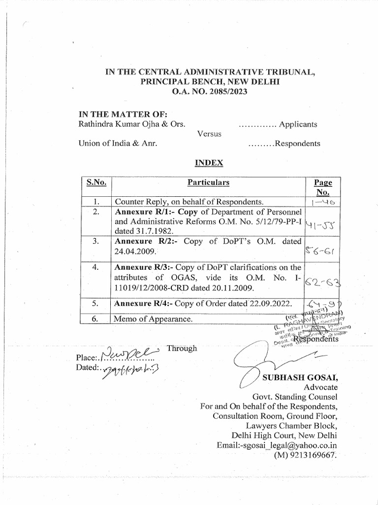 Rathindra Kumar Ojha Vs Uoi Counter Cat | PDF