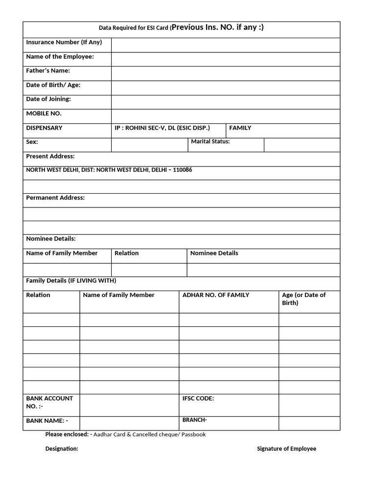 Data Required For ESI Card 1 | PDF