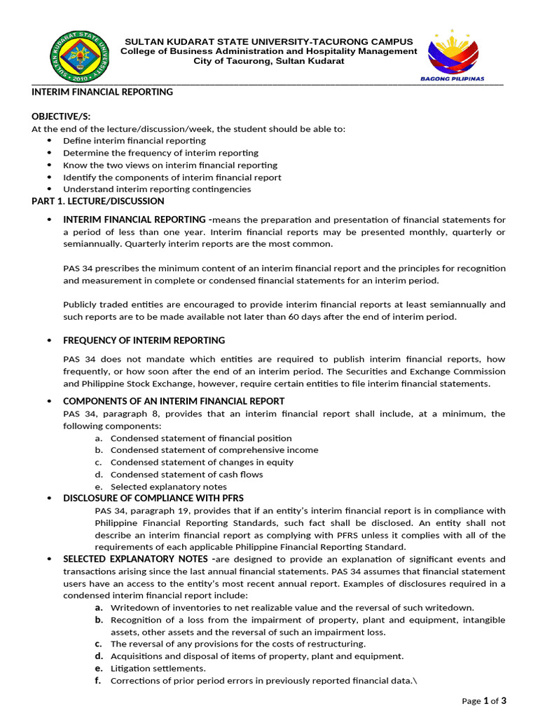Interim Financial Reporting Overview | PDF | Income Statement | Balance ...