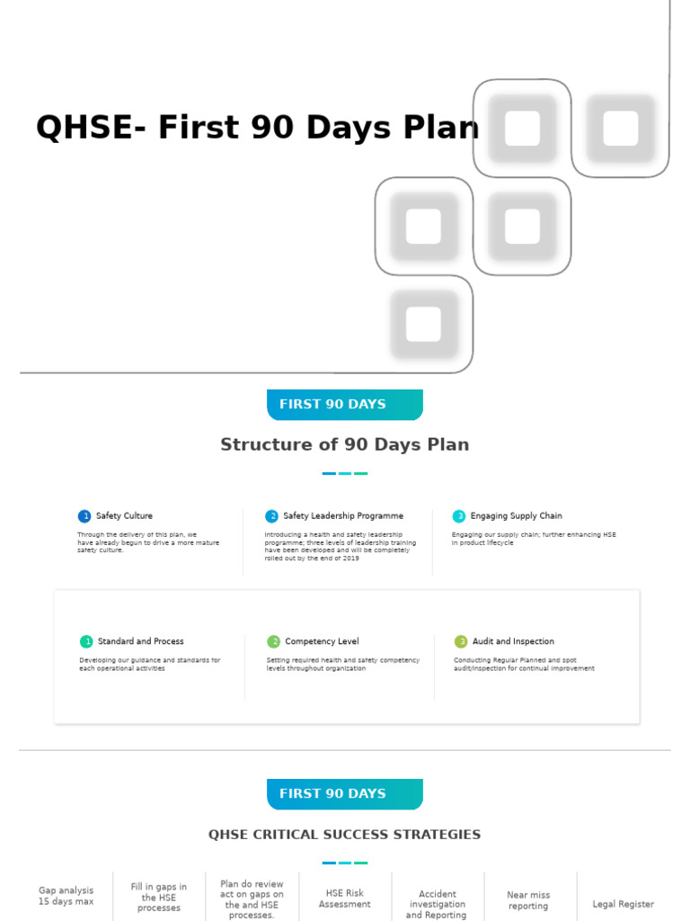 QHSE First 90 Days Plan | PDF | Goal | Occupational Safety And Health
