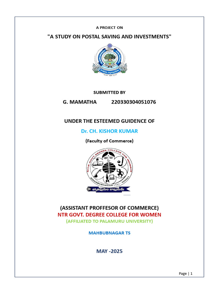 A Study On Postal Saving and Investments | PDF | Investing | Banks