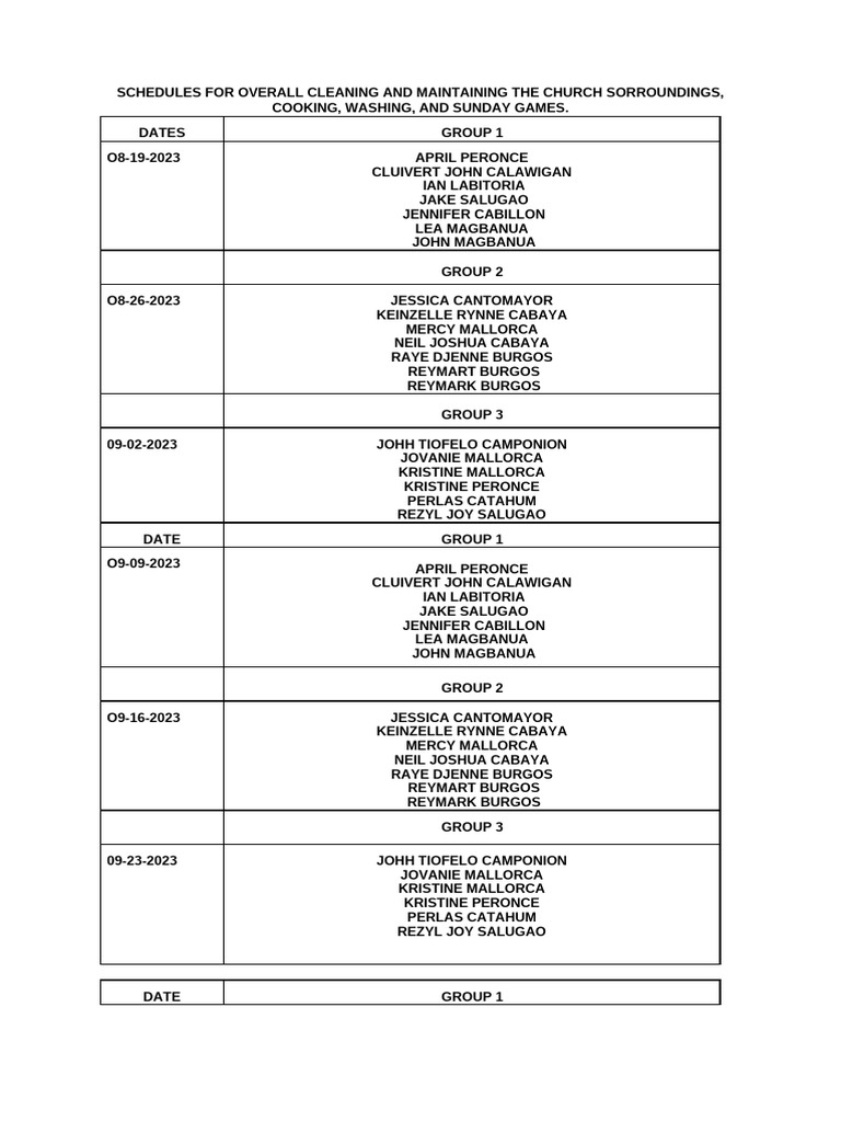 Church Schedules | PDF