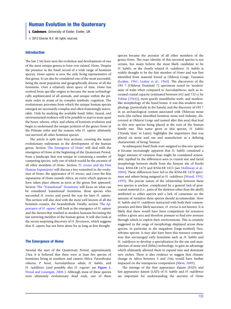 Human Evolution in The Quaternary | PDF | Homo | Human Evolution