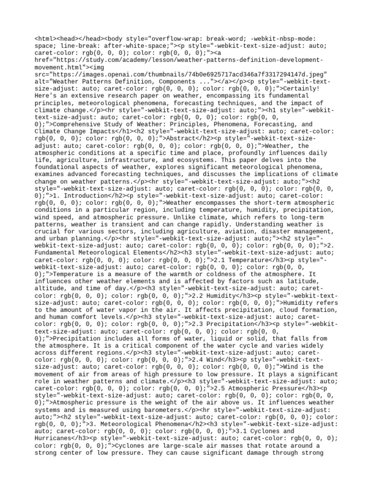 Comprehensive Study of Weather: Principles, Phenomena, Forecasting, and ...