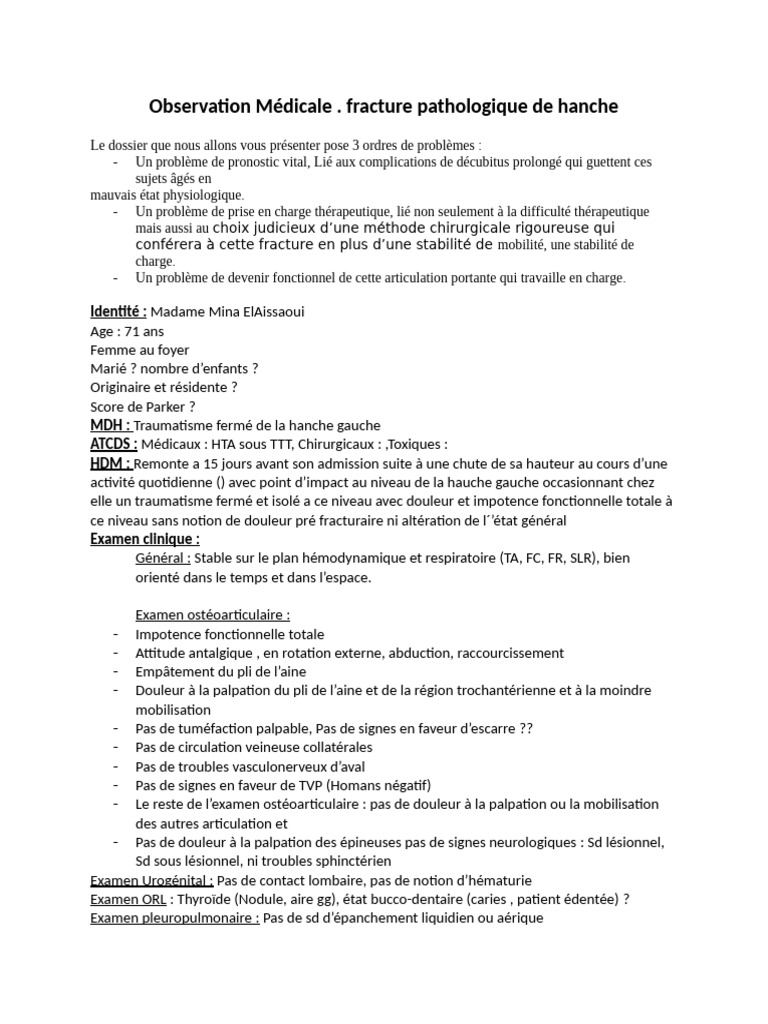 Fracture pathologique de hanche chez une âgée | PDF | Douleur ...