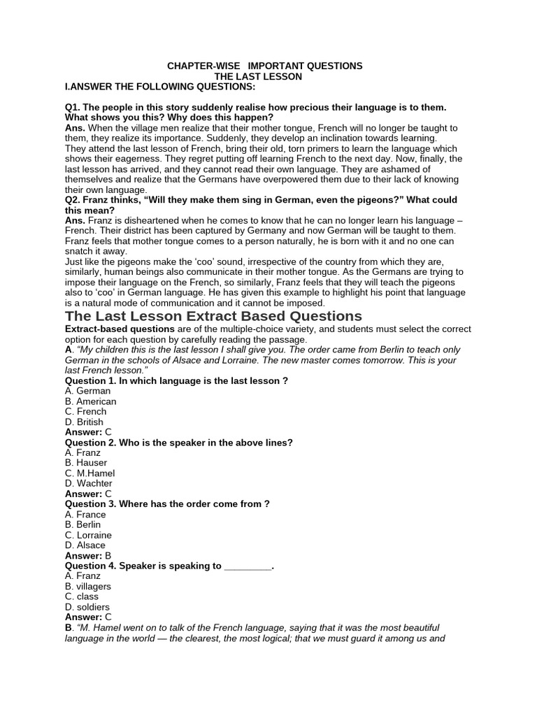 Chapter-wise Important Questions | PDF | Literacy