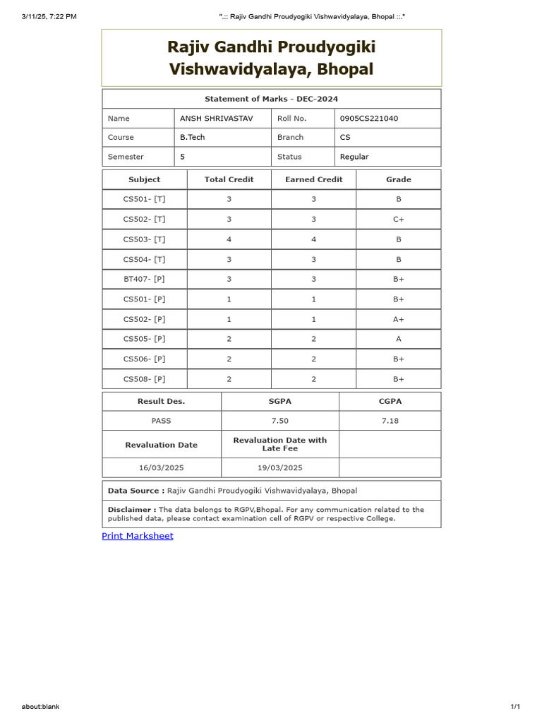 Rajiv Gandhi Proudyogiki Vishwavidyalaya, Bhopal . | PDF