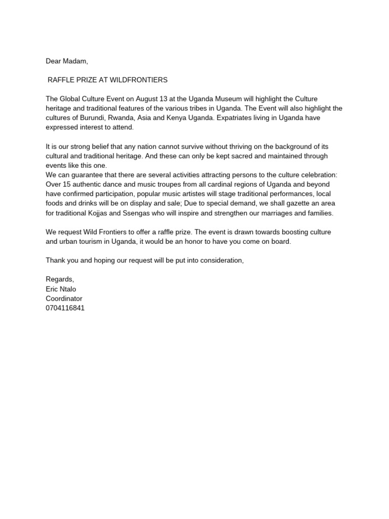 Raffle Prize Request for Cultural Event | PDF