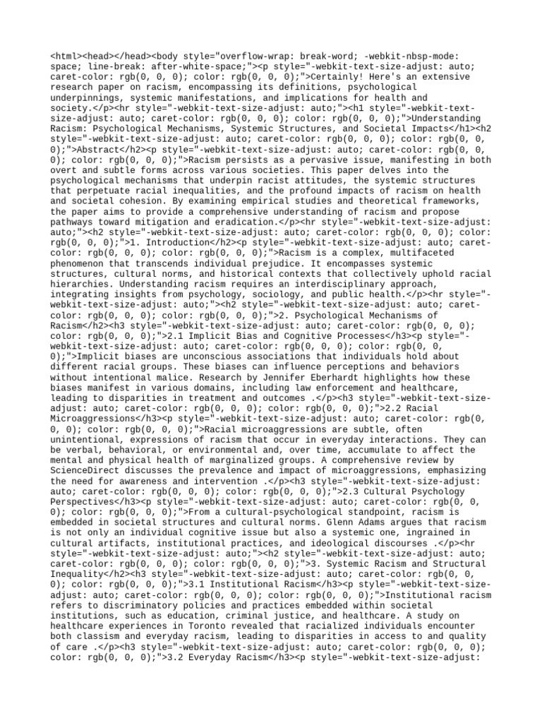Understanding Racism: Psychological Mechanisms, Systemic Structures ...