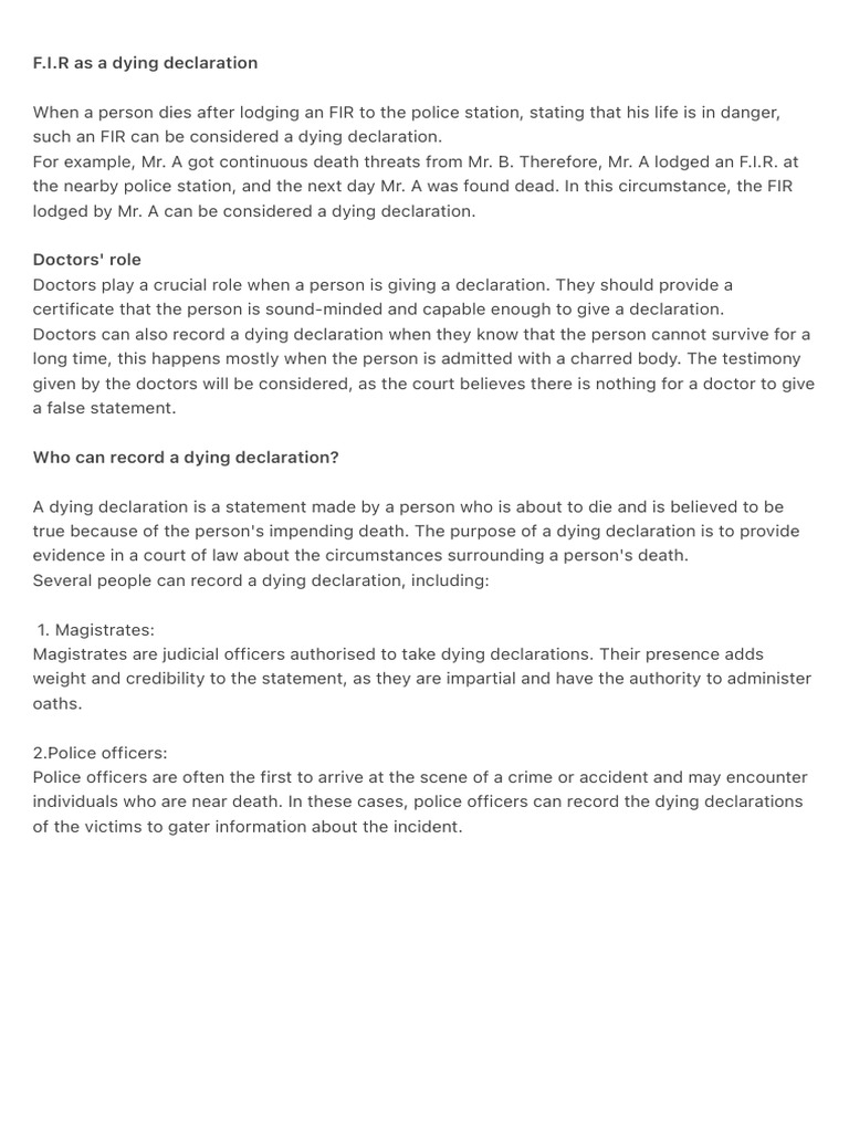 F.I.R As A Dying Declaration | PDF