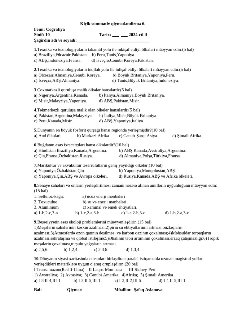10 Sinif KSQ-6 | PDF